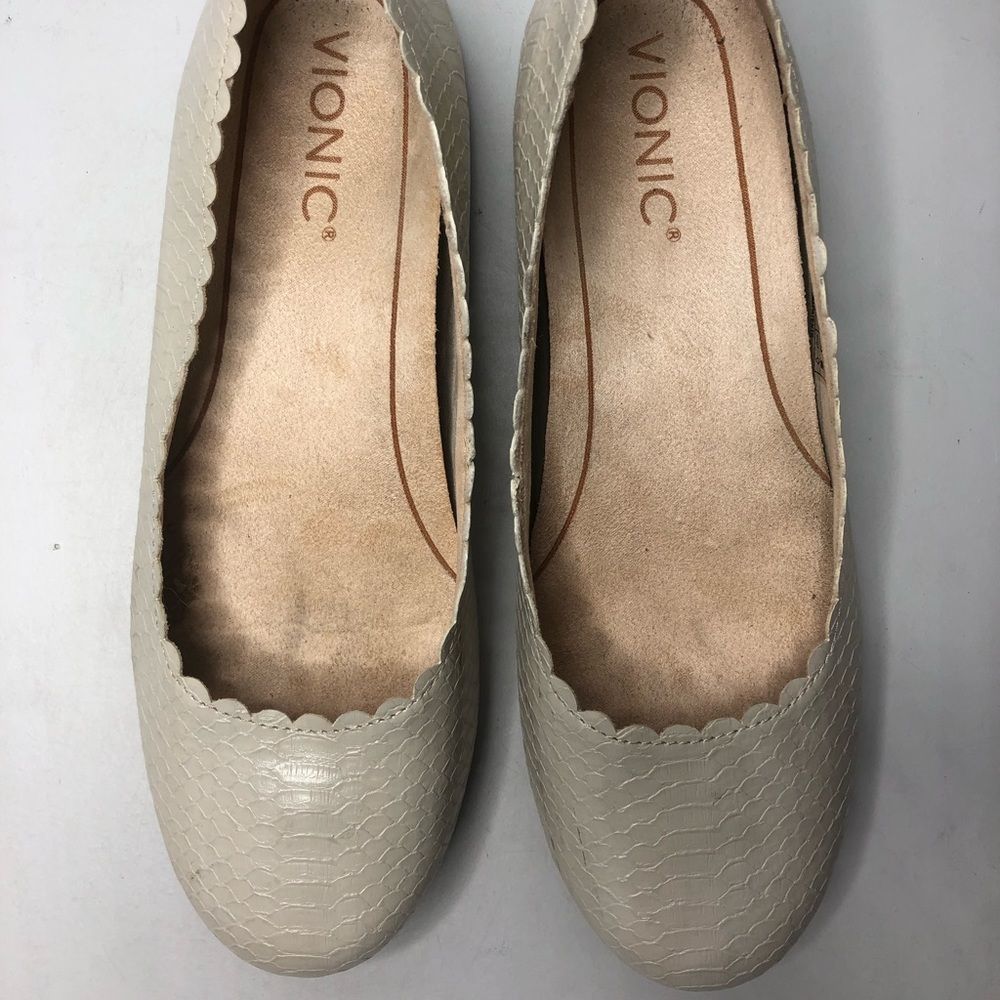 Vionic Julieta Beige Leather Snake Print Flats Shoes … - Gem